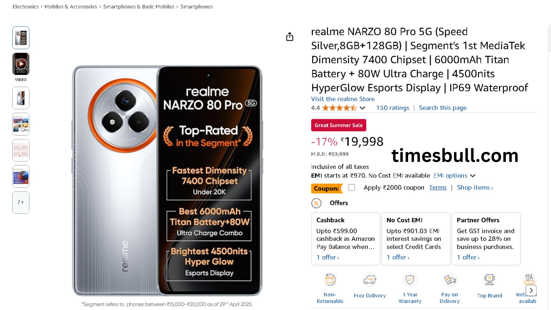 Realme 5G phone with 6,000mAh battery on sale for at Rs 17,998 with a big discount - Times Bull