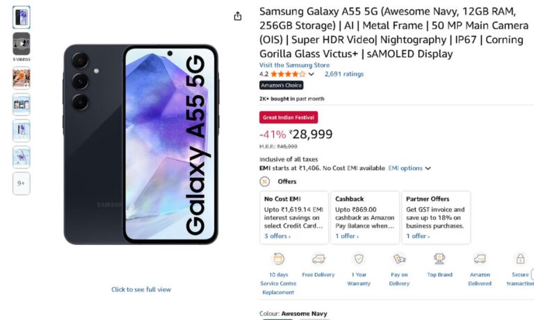 Great Indian Festival: Samsung Galaxy A55 5G At 41% discount with 12GB ...