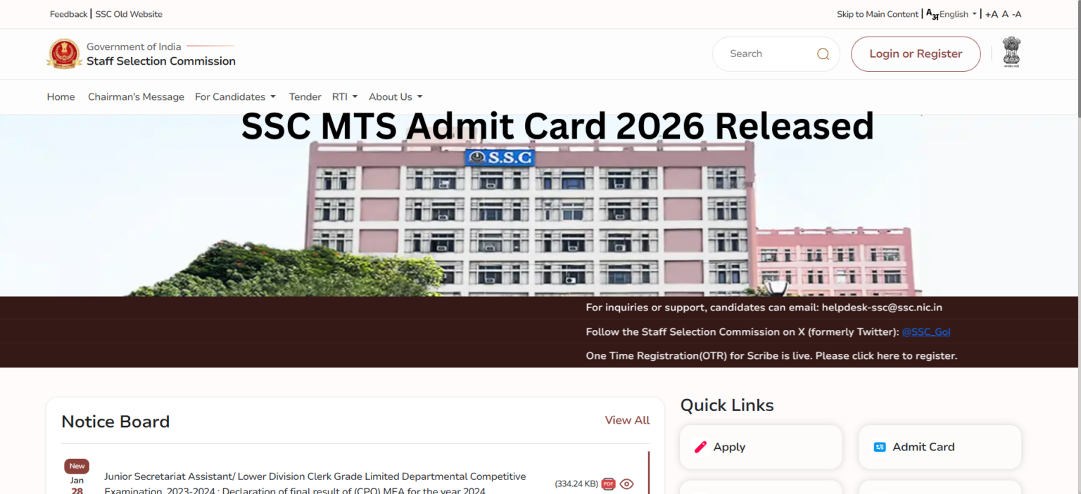 SSC MTS Admit Card 2026 Released - Havaldar Exam from 4 February ...