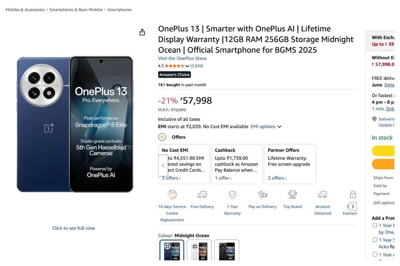 OnePlus 13 Price Cut - ₹14,000 Flat Discount on Amazon, 50MP Triple ...